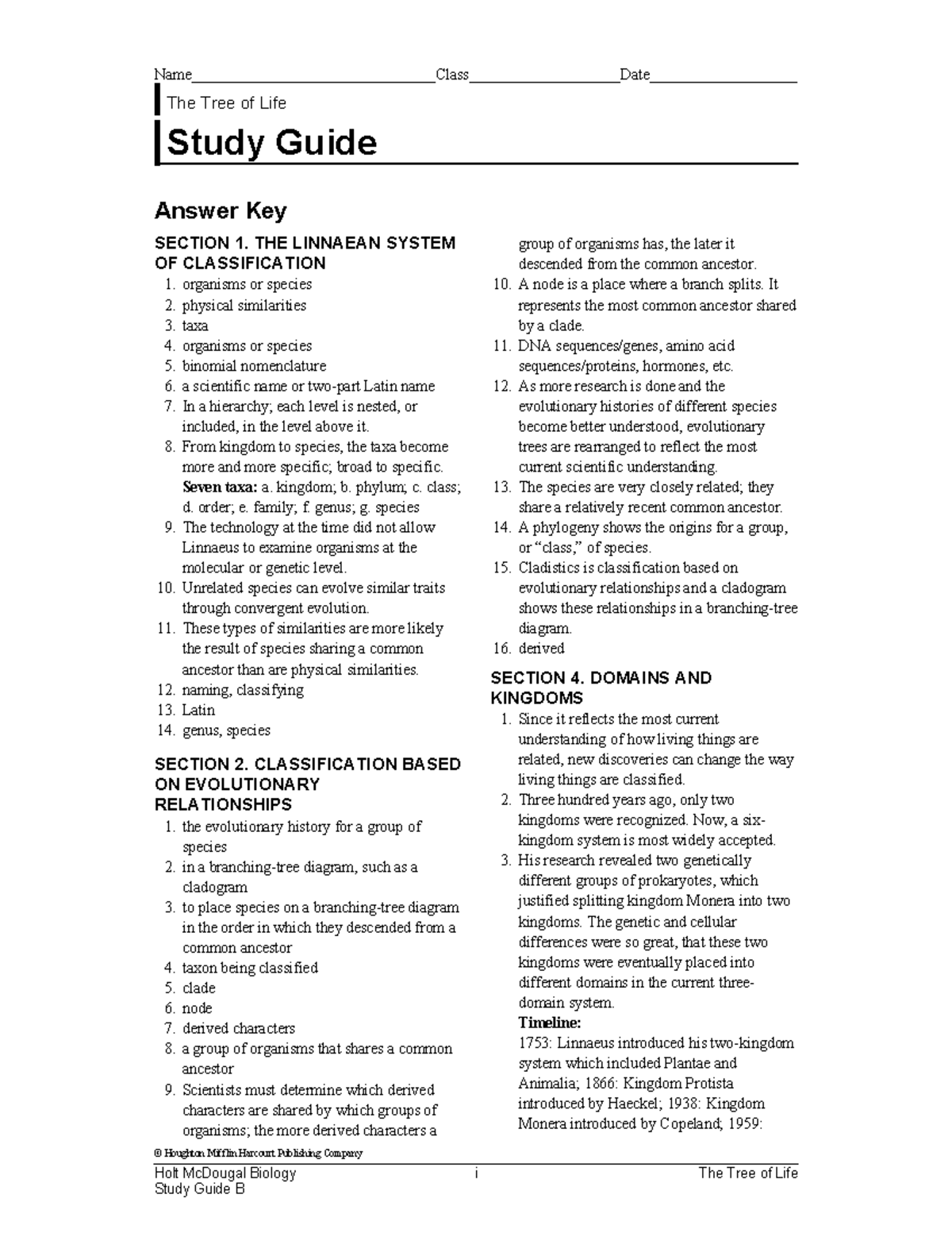 Study-guide 1 - Cool - The Tree of Life Study Guide Answer Key SECTION ...