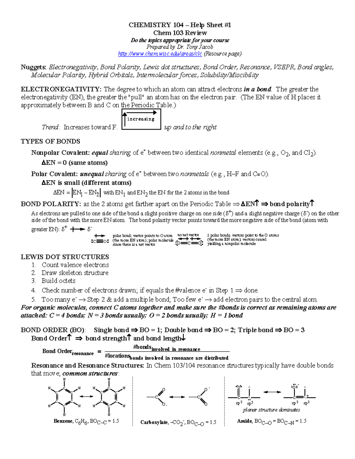 Helpsheet 1 104 - EXAM 1 - CHEM 103 REVIEW - CHEMISTRY 104 – Help Sheet ...