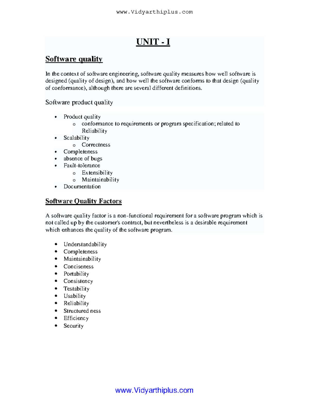 SQA Notes - UNIT - I Software quality In the context of software ...