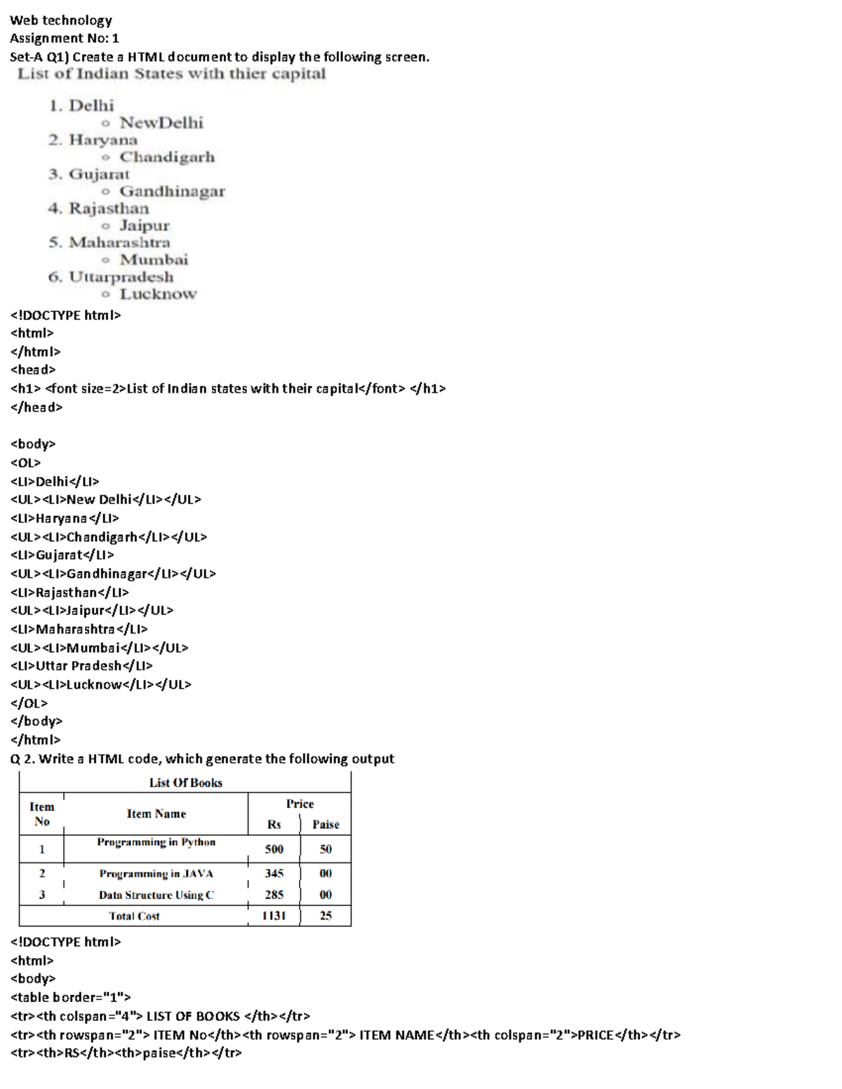 Web technology codes - php and html - Web technology Assignment No: 1 ...