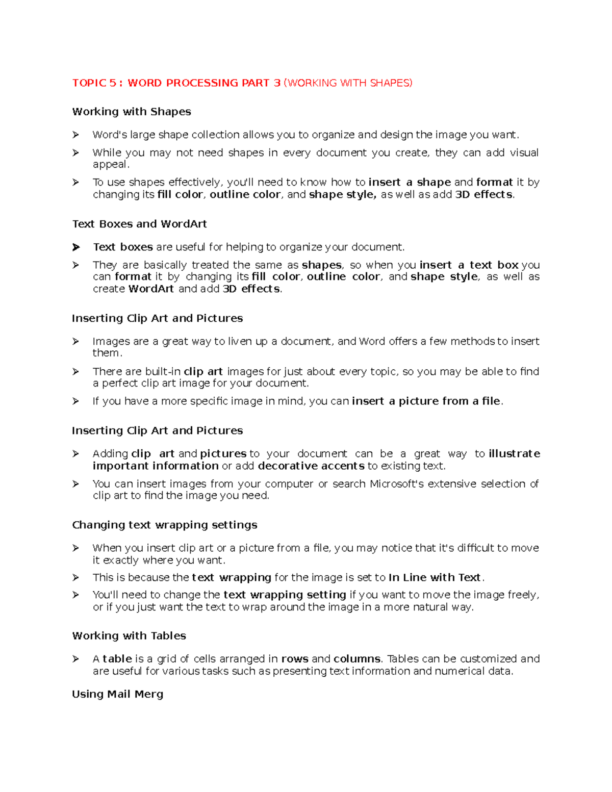 Basic computer topic 5 - TOPIC 5 : WORD PROCESSING PART 3 (WORKING WITH ...