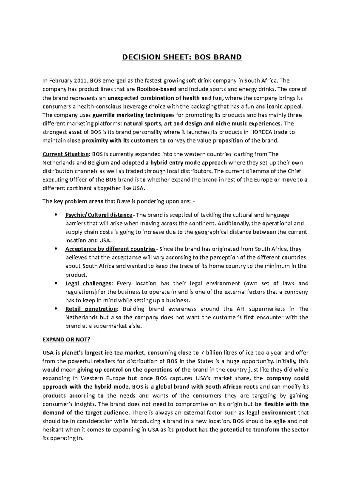 Decision Sheet Bosbrand - DECISION SHEET: BOS BRAND In February 2011 ...