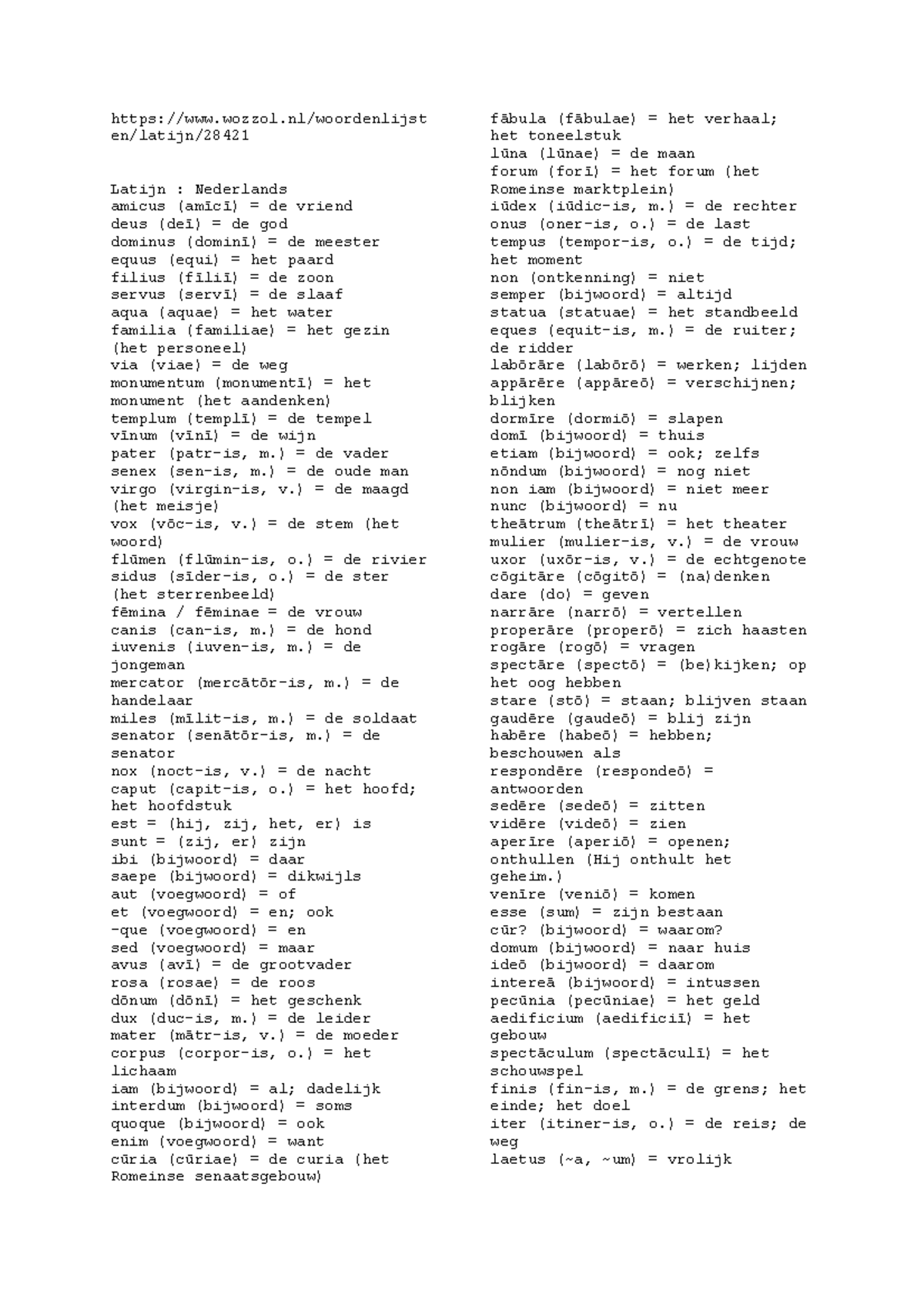 Latijn woordjes hdstuk 1 tot 4 - wozzol/woordenlijst en/latijn/ Latijn : Nederlands amicus ...