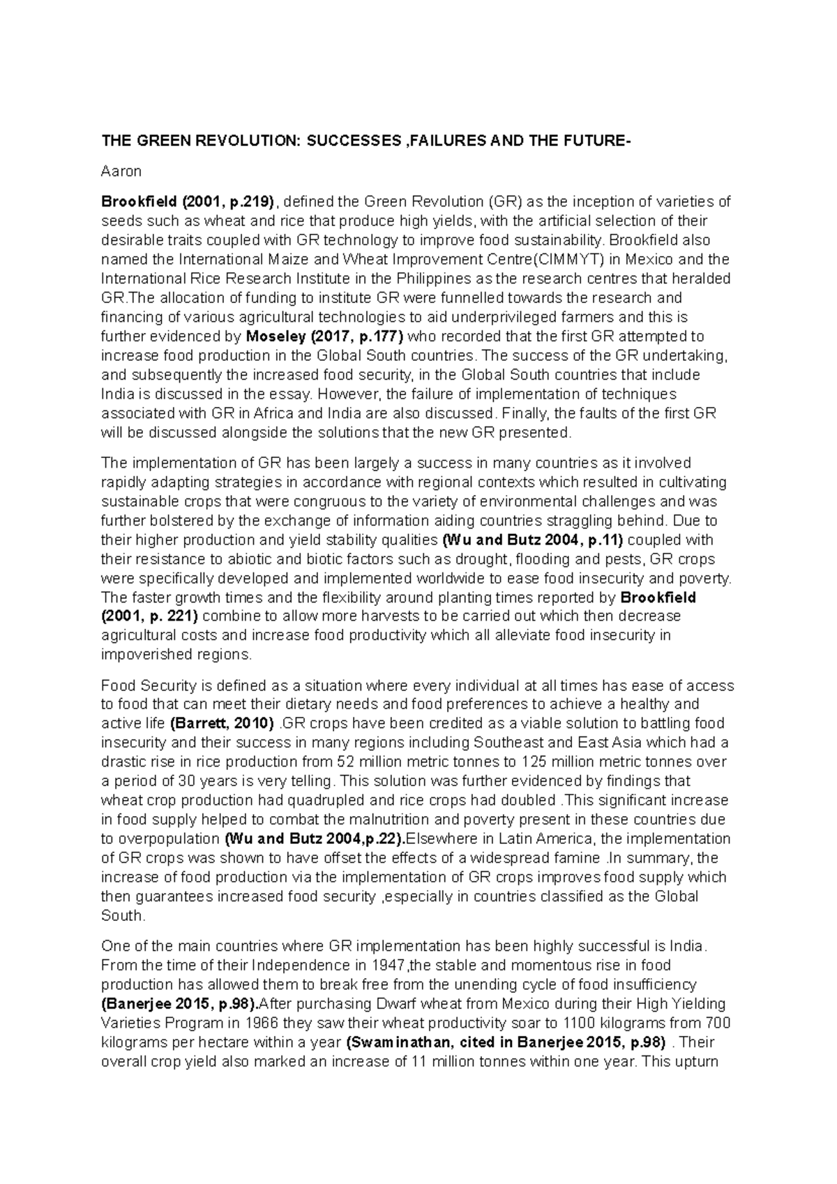 Green Revolution essay - THE GREEN REVOLUTION: SUCCESSES ,FAILURES AND ...