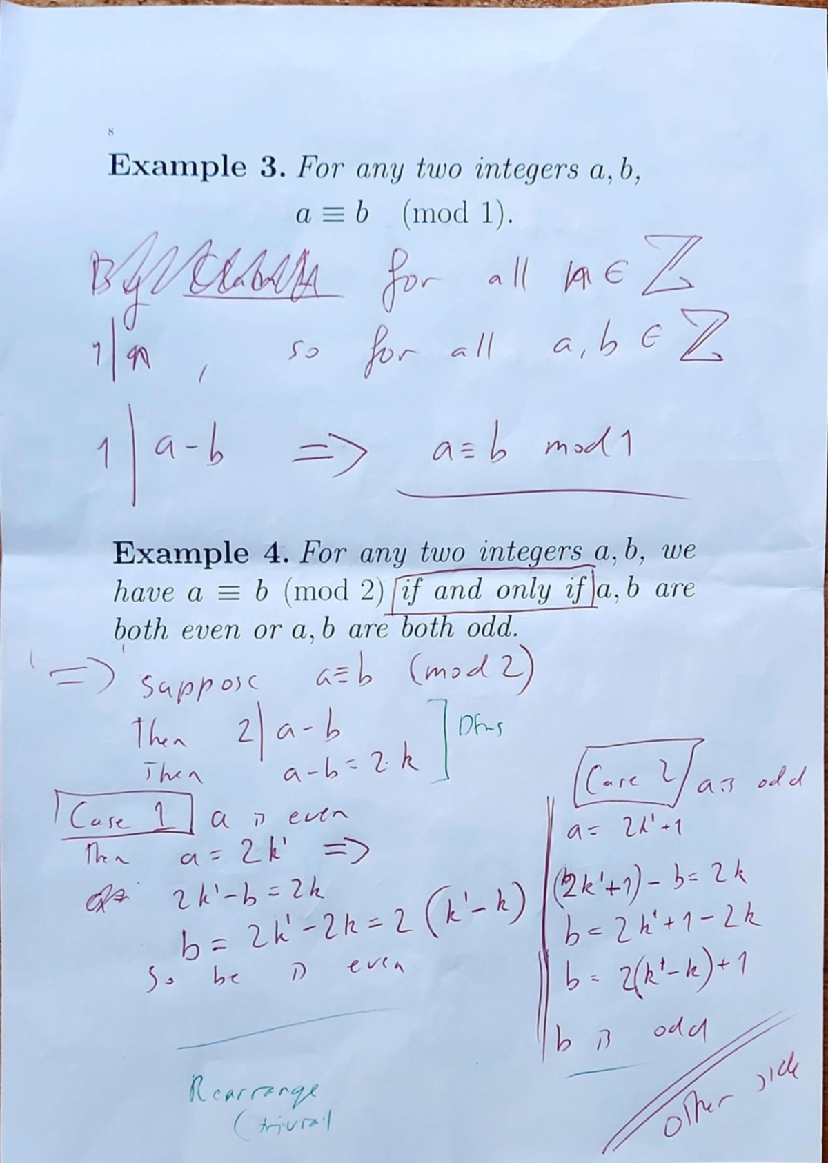 Mod 3 - notes - Example 3. For any two integers a, b, a E l) (mod l ...