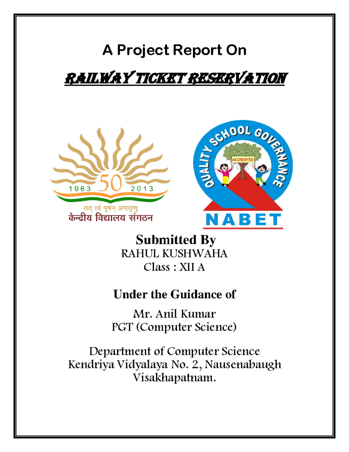 Pdfslide - A Project Report On Railway TickeT ReseRvaTion Submitted By ...