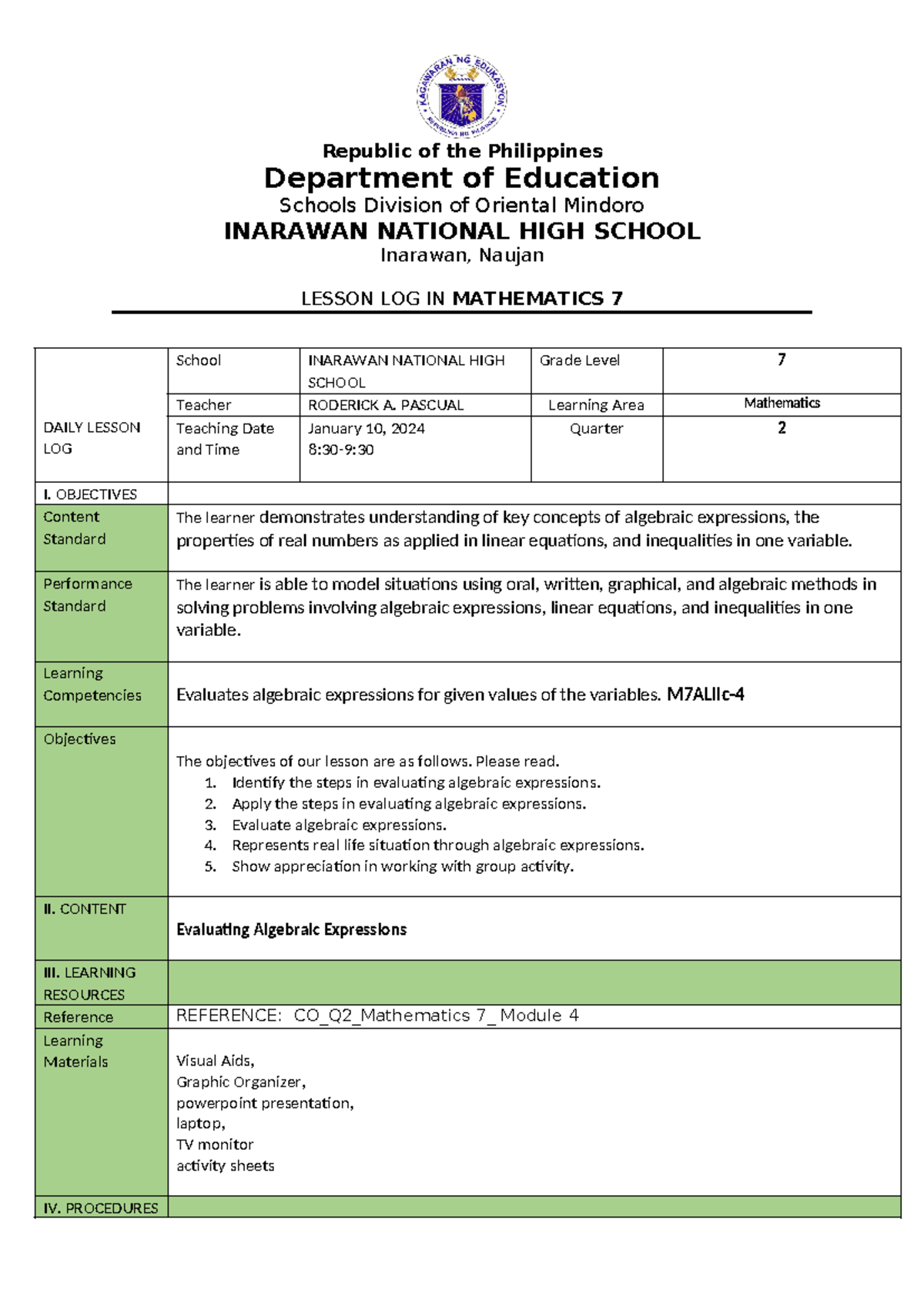 CO-Semi-DLP-2nd-Quarter-2023-2024.Math 7 - Republic of the Philippines ...