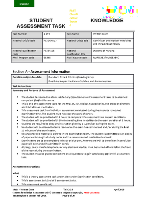 Mental Health Knowledge Assessment - STUDENT - KNOWLEDGE ASSESSMENT TASK Task Number 1 of 3 ...