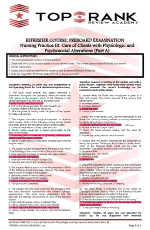 NP4 - test - NURSING PRACTICE IV: Care of Clients with Physiologic and ...