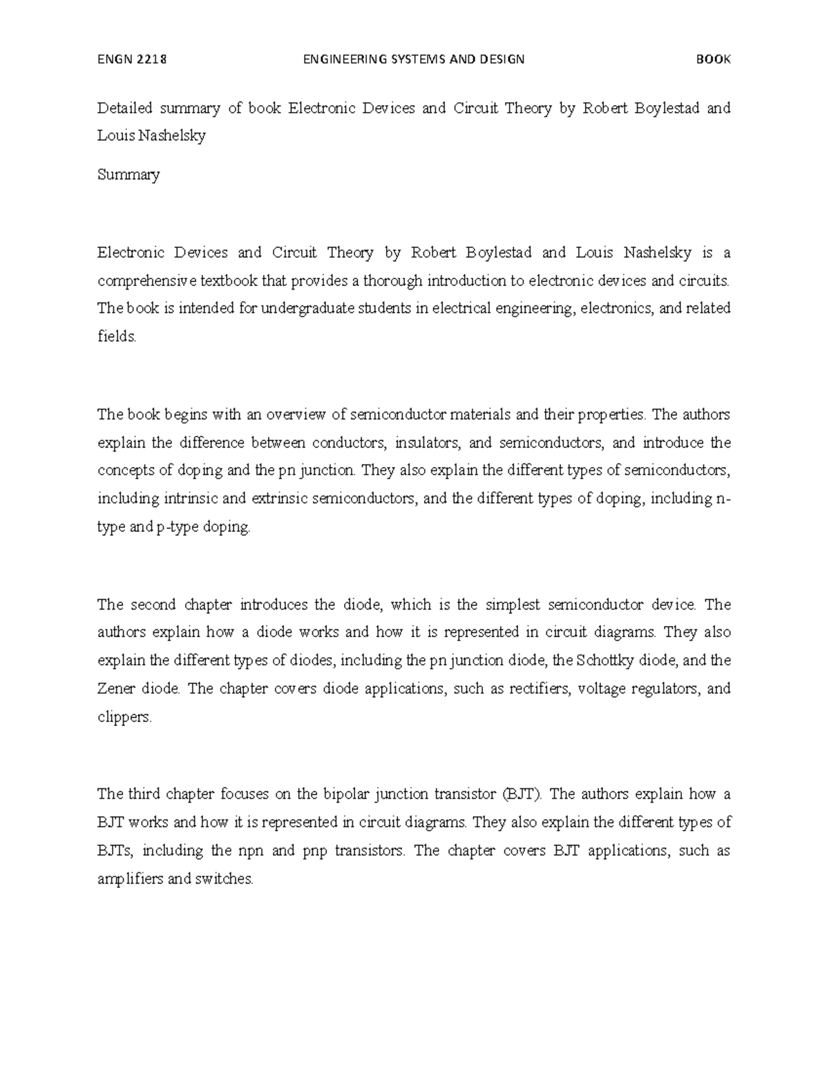 Detailed summary of book Electronic Circuits and Theory by Boylestad ...