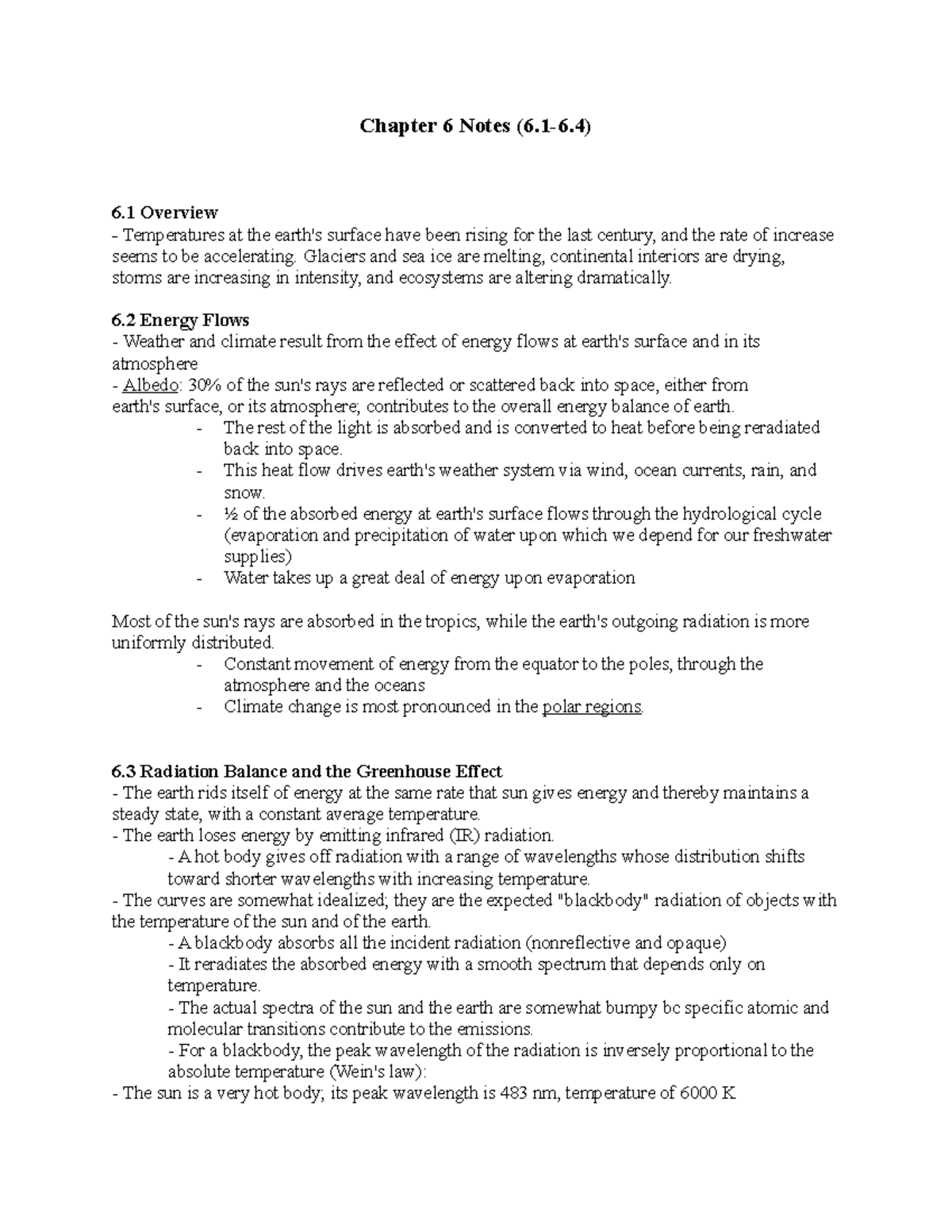 ENVS 274 Chapter 6 Notes - Chapter 6 Notes (6.1-6) 6 Overview ...