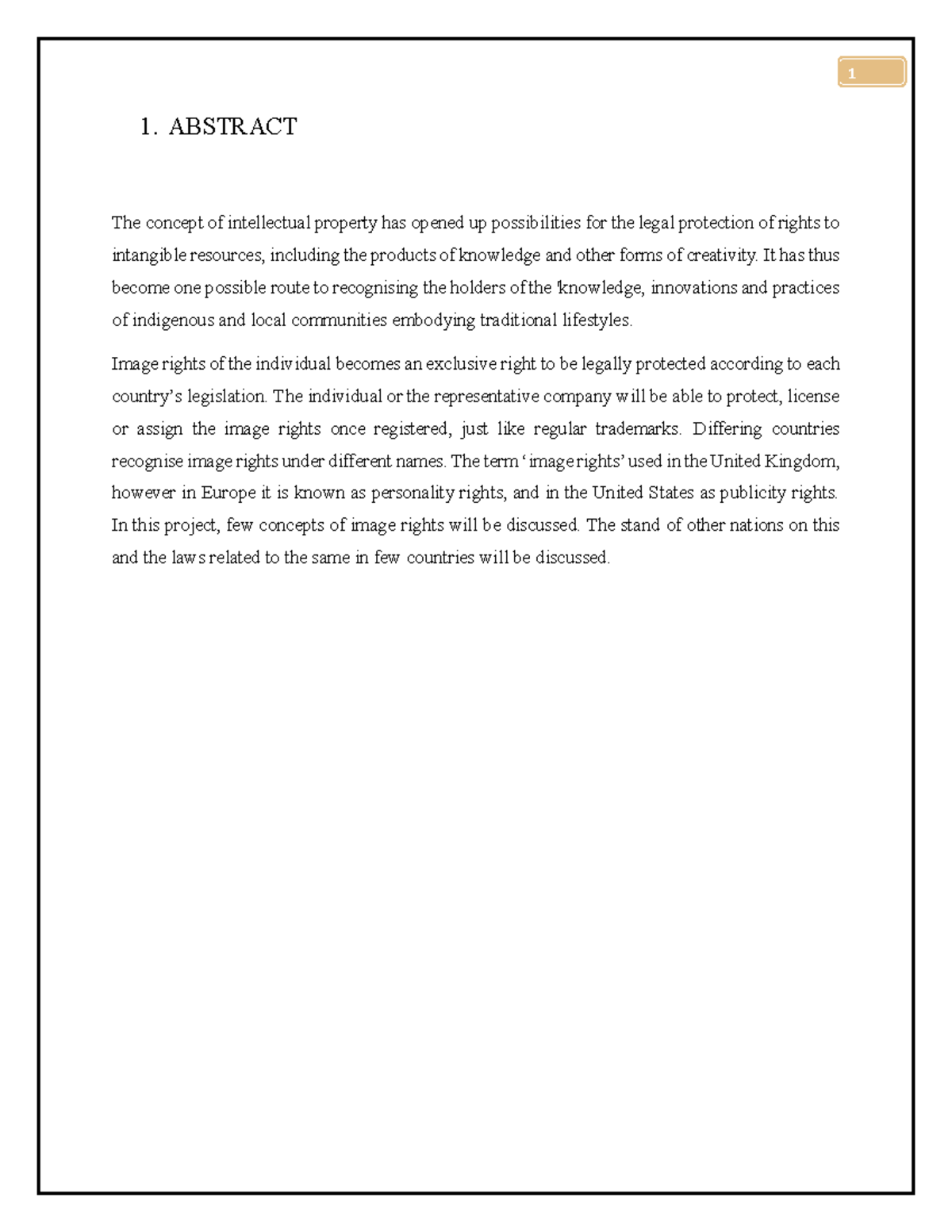 IPR Project - title - image rights as separate property rights - 1 ...