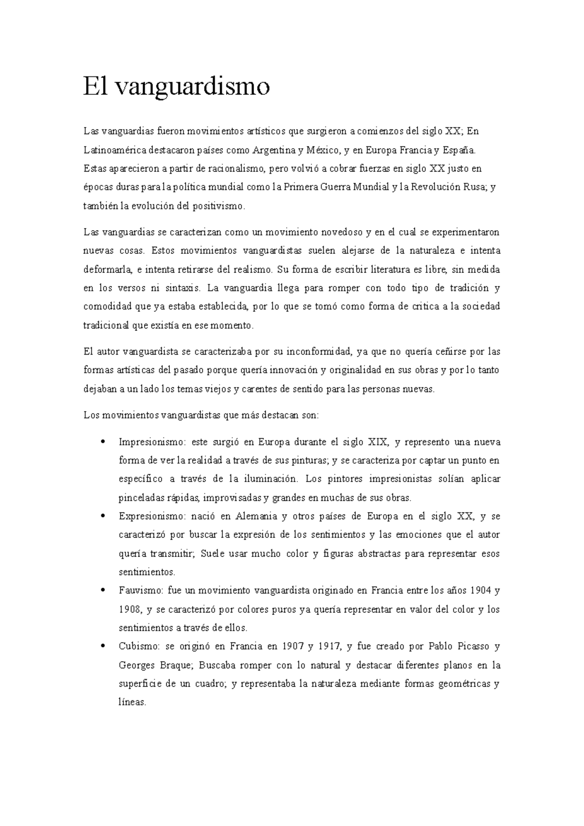 Las vanguardias - jnboiguhio - El vanguardismo Las vanguardias fueron ...