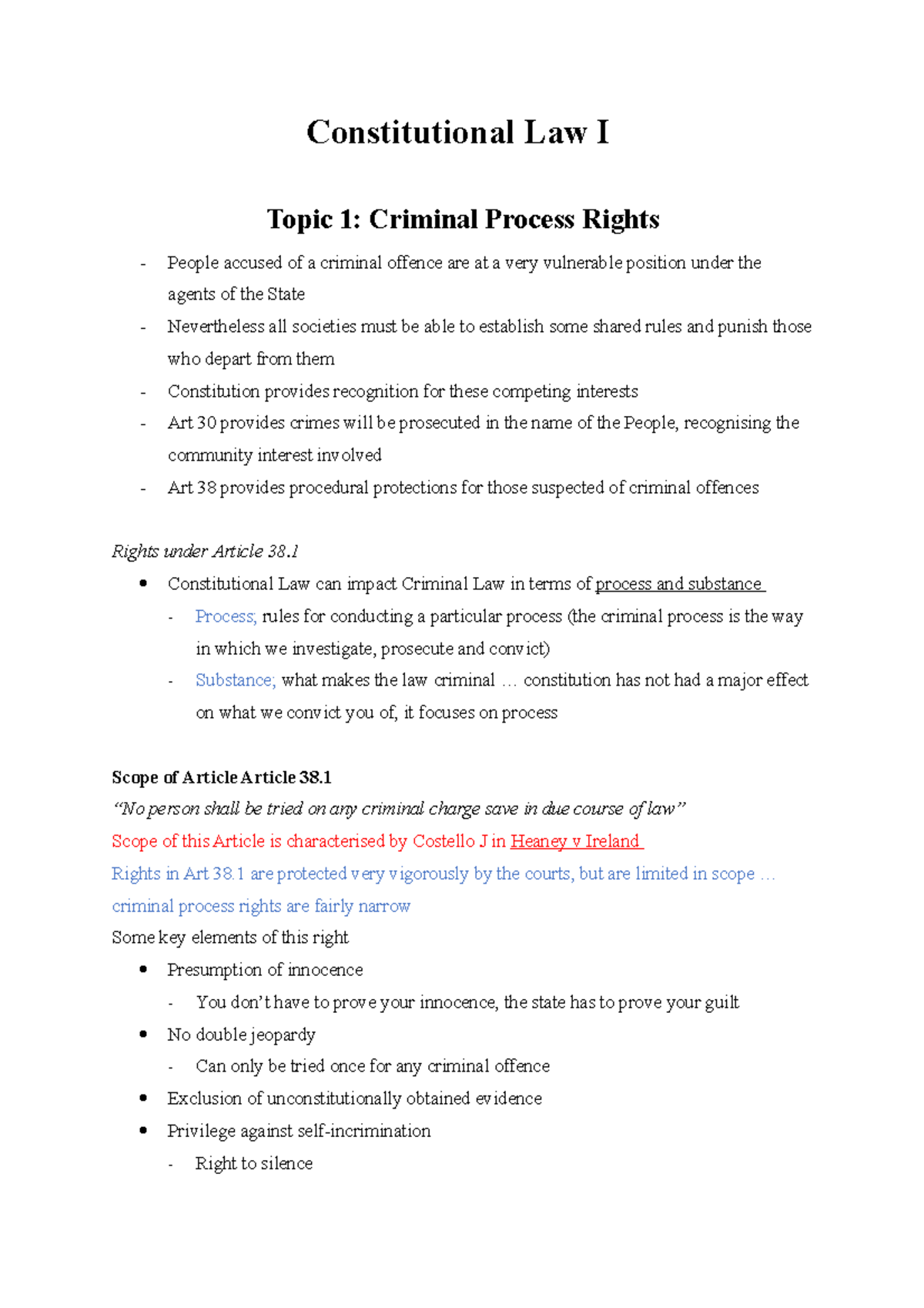 Con I Notes - Constitutional Law I Topic 1: Criminal Process Rights ...