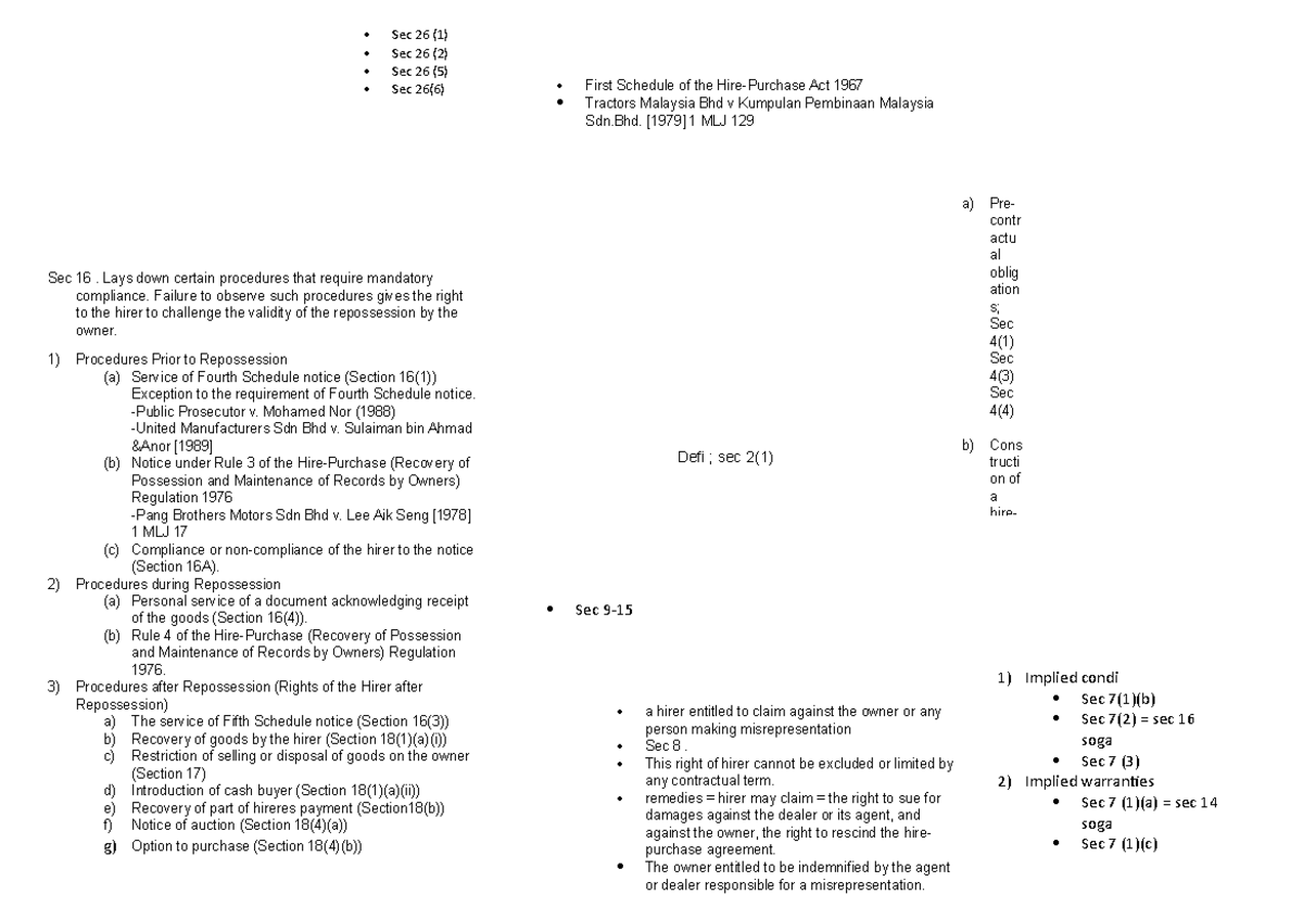Mind map HP - mindmap - Defi ; sec 2(1) a hirer entitled to claim ...