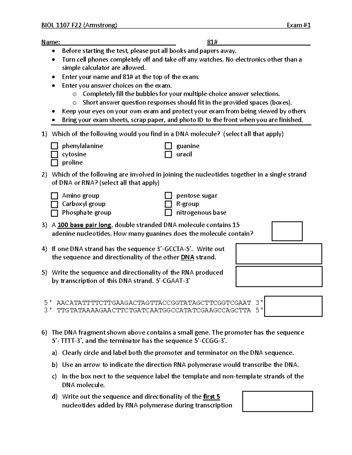1107 F22-test 1 - Unit 1 Biology 1107 Test from Armstrong - Name: 81 ...