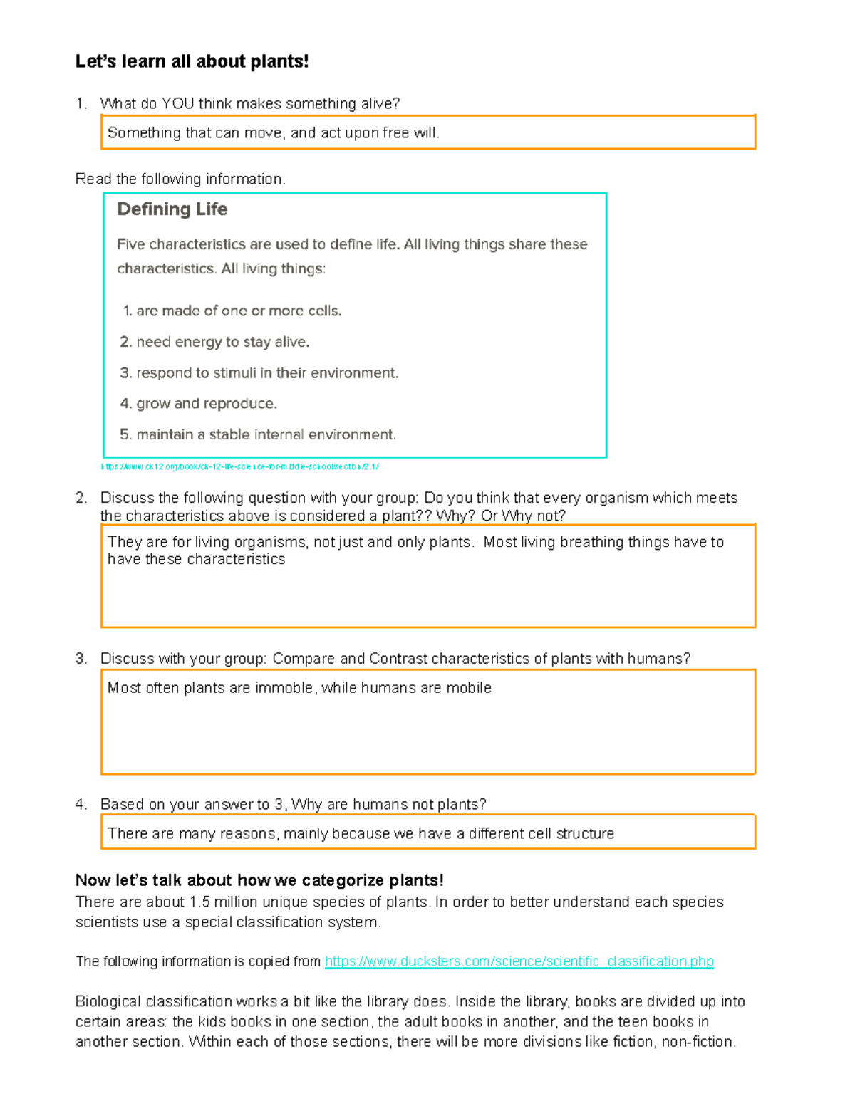 Daisy Sampson - Intro to Plants - Let’s learn all about plants! 1. What ...