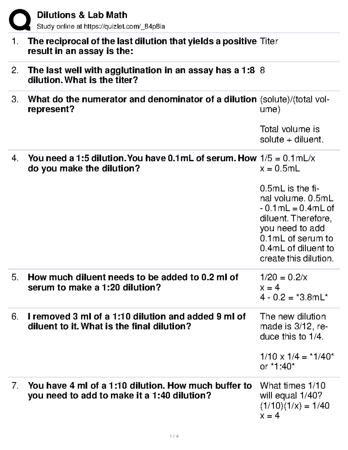 Dilutions & Lab Math - Great and nice summary - Study online at quizlet ...