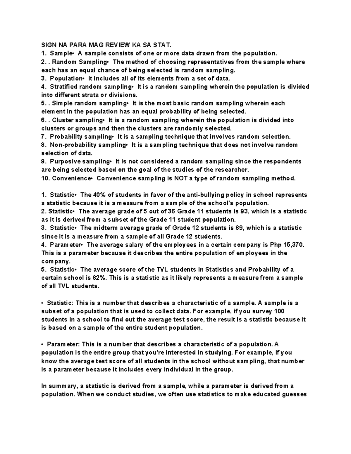 Untitled document - SIGN NA PARA MAG REVIEW KA SA STAT. Sample• A ...