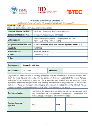 LM - A1 2022 FALL - Final - LM 2022 - NATIONAL ECONOMICS UNIVERSITY INTERNATIONAL SCHOOL OF ...