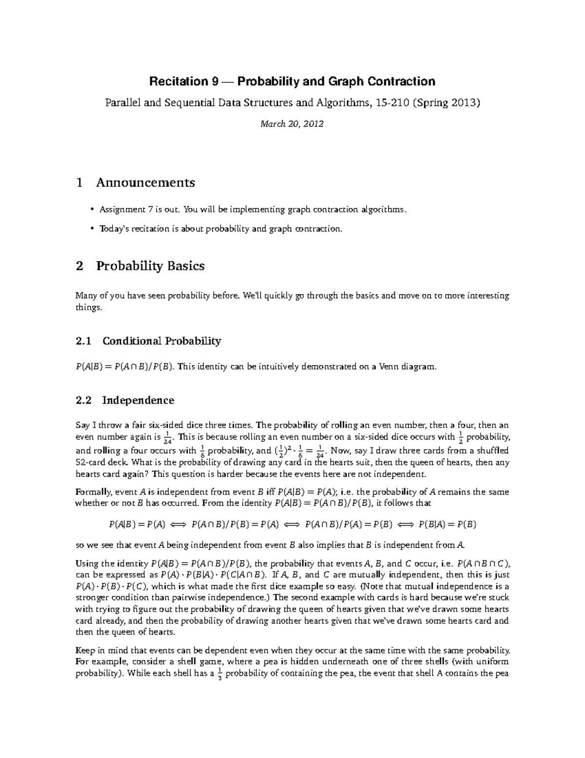 Recitation 9 You Will Be Implementing Graph Contraction Algorithms Todays Recitation Is