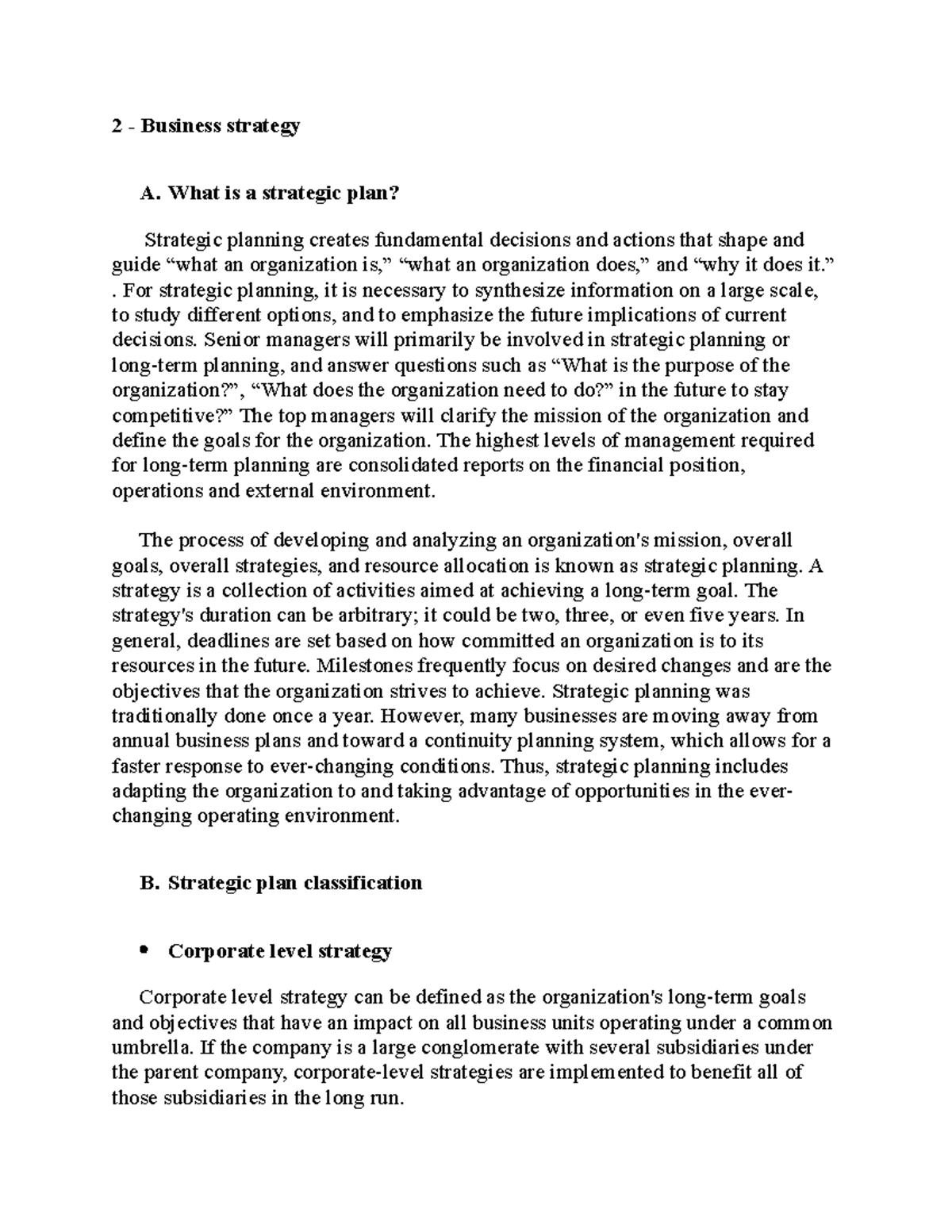 MGT103 - Group Assignment 2 - 2 - Business strategy A. What is a ...