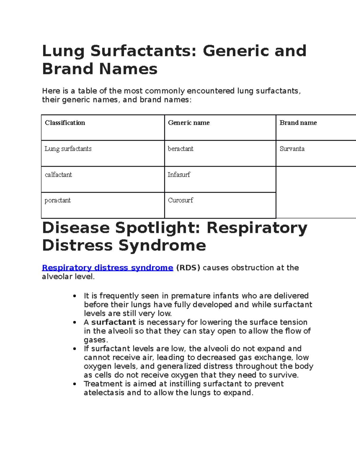 Pharm@Lung Surfactants - Lung Surfactants: Generic and Brand Names Here ...