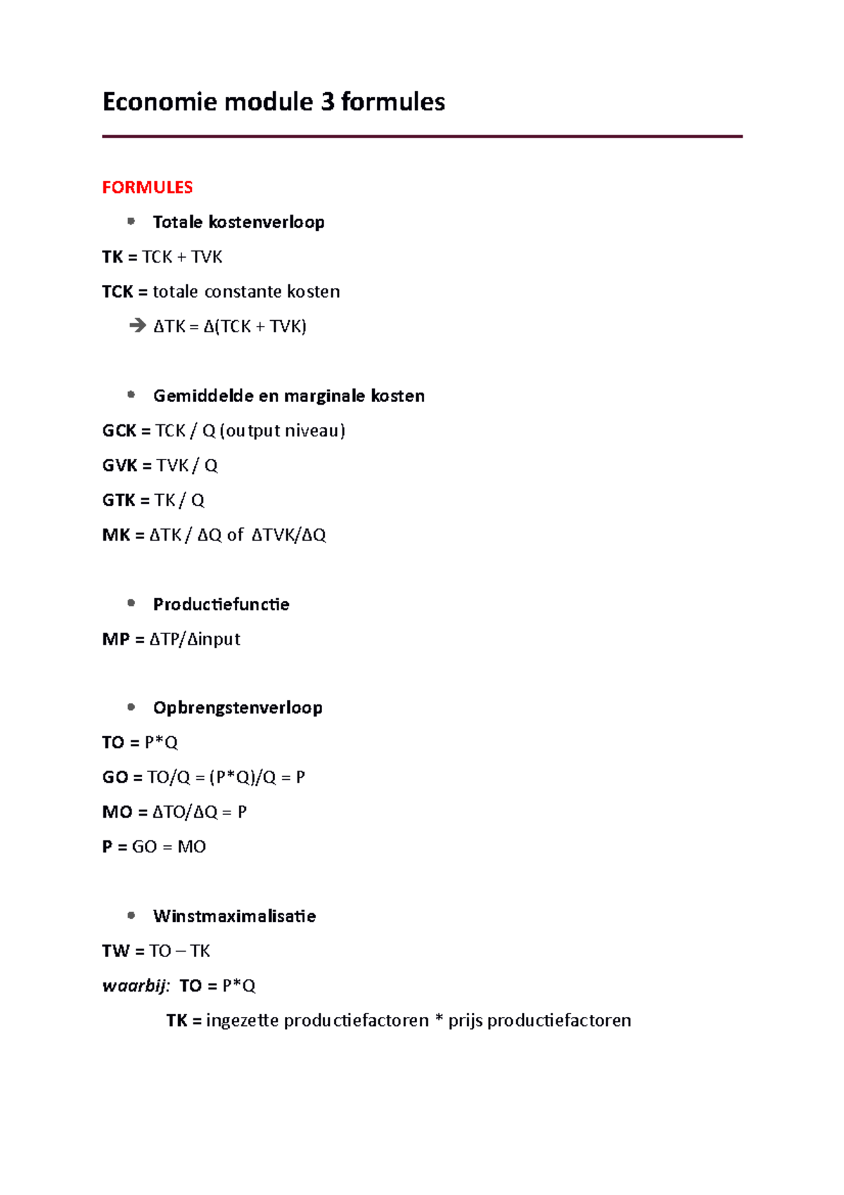 Eco nomie module 3 formules - Economie module 3 formules FORMULES ...