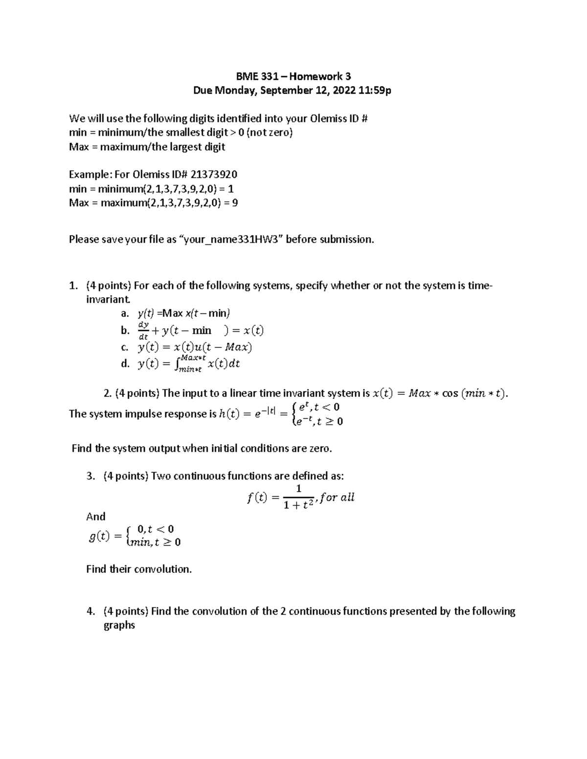 331HW3 - homework 3 - BME 331 – Homework 3 Due Monday, September 12 ...