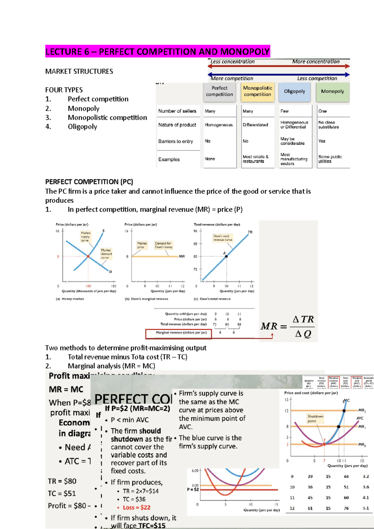 EFB231 Lecture 6 - LECTURE 6 – PERFECT COMPETITION AND MONOPOLY MARKET ...