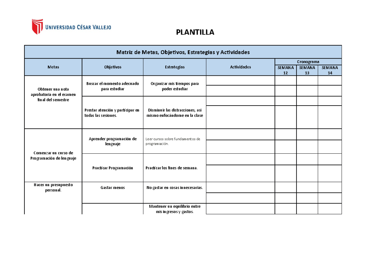 Sesion 12 Tutoria - practicas - Matriz de Metas, Objetivos, Estrategias ...