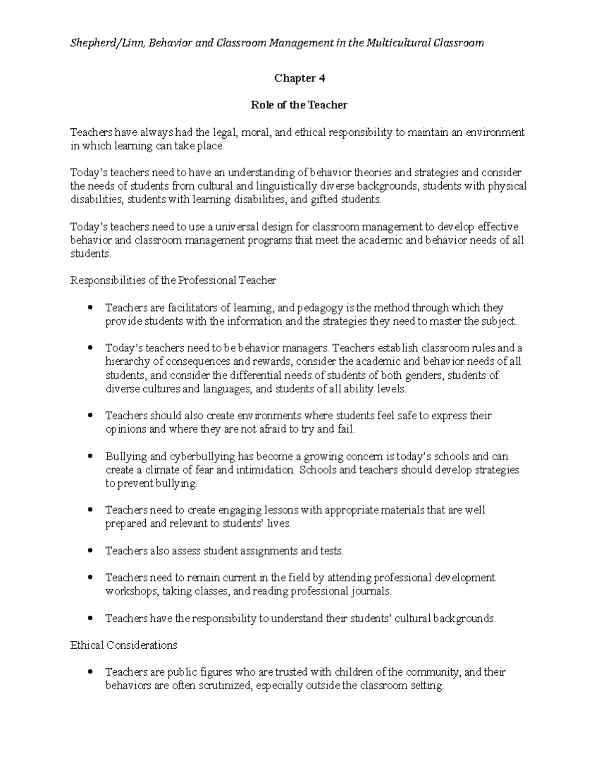 ED 200 Ch 4 Notes - Shepherd/Linn, Behavior and Classroom Management in ...