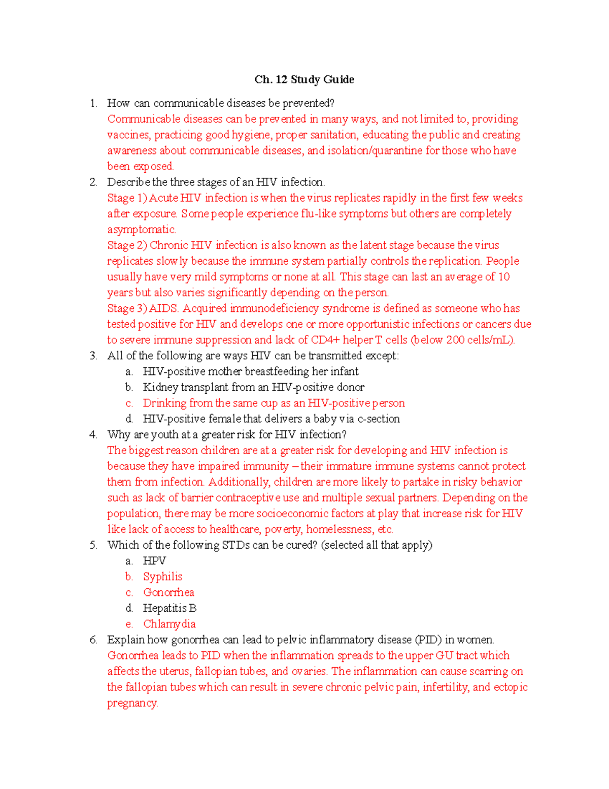 Week 5 Homework - Ch. 12 Study Guide How can communicable diseases be prevented? Communicable ...