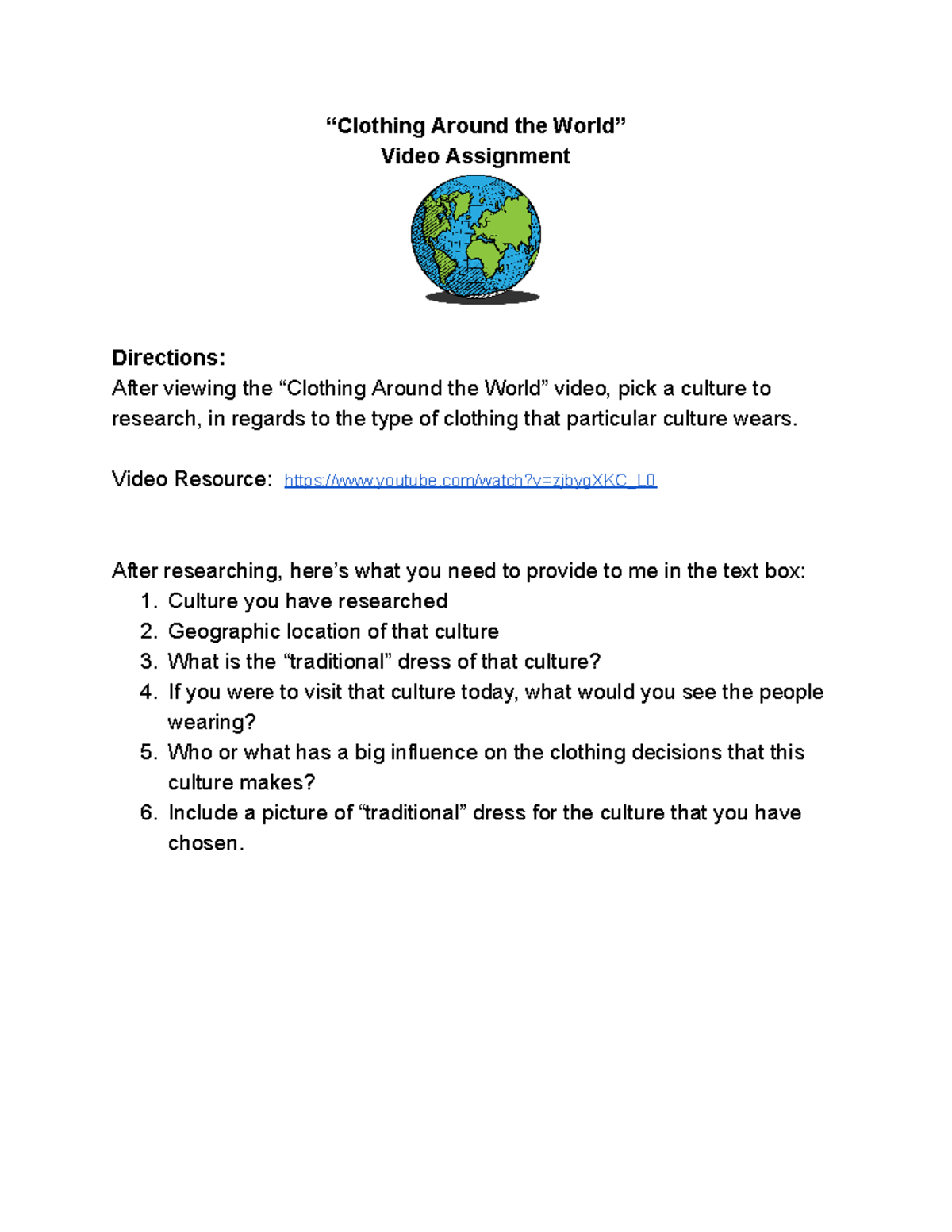 Clothing Around the World assignment - “Clothing Around the World ...