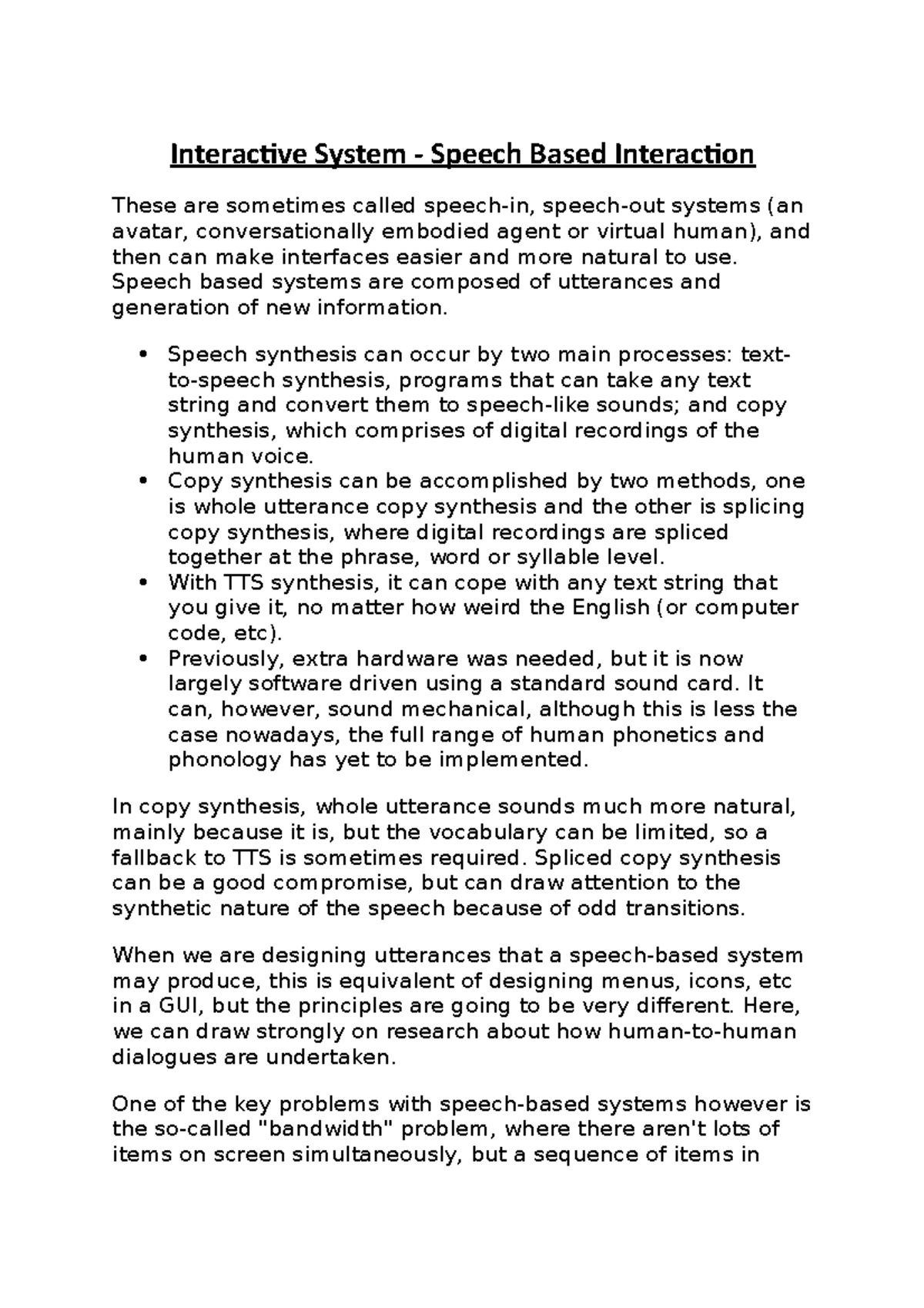 Interactive System - Speech Based Interaction - Speech based systems ...