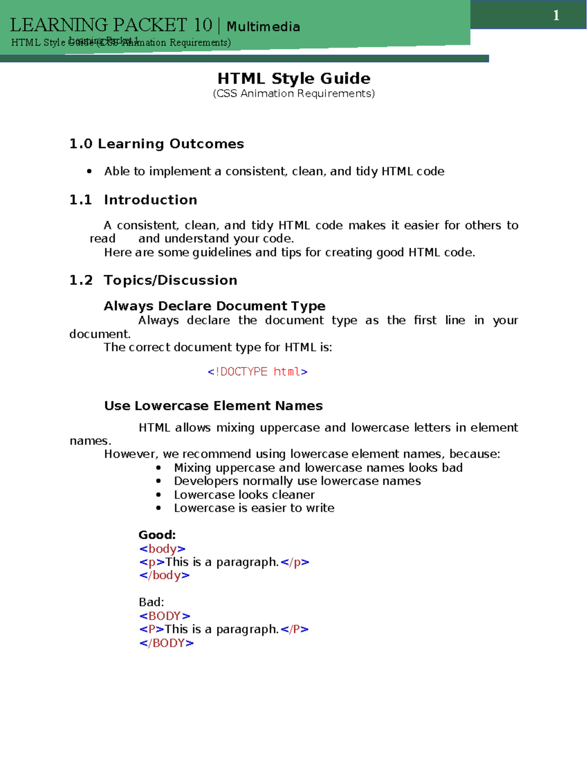 Packet 10 Lecture Html Style Guide Css Animation Requirements Html Style Guide Css