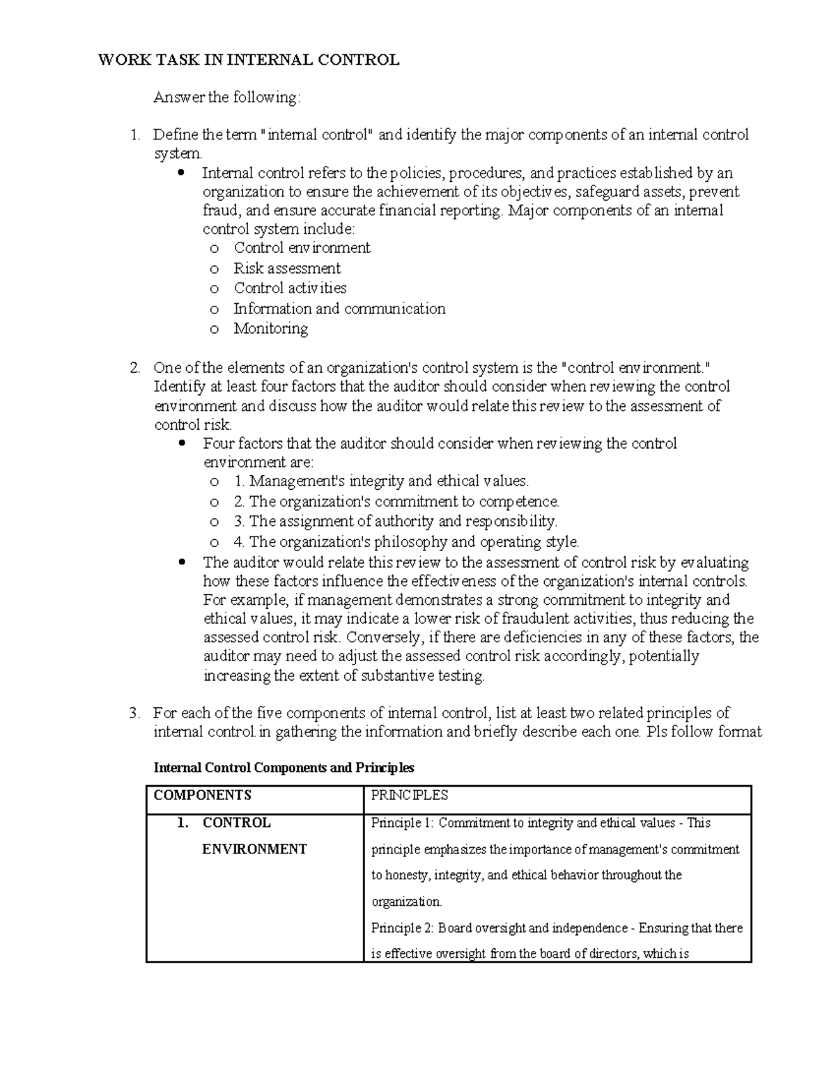 WORK TASK IN Internal Control Q - WORK TASK IN INTERNAL CONTROL Answer ...