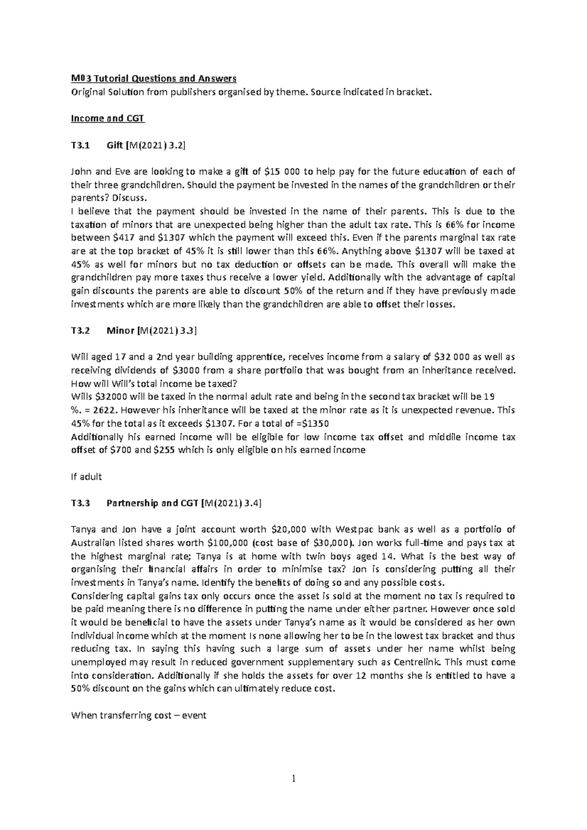 Tutorial M03 Questions - M0 3 Tutorial Questions and Answers Original ...