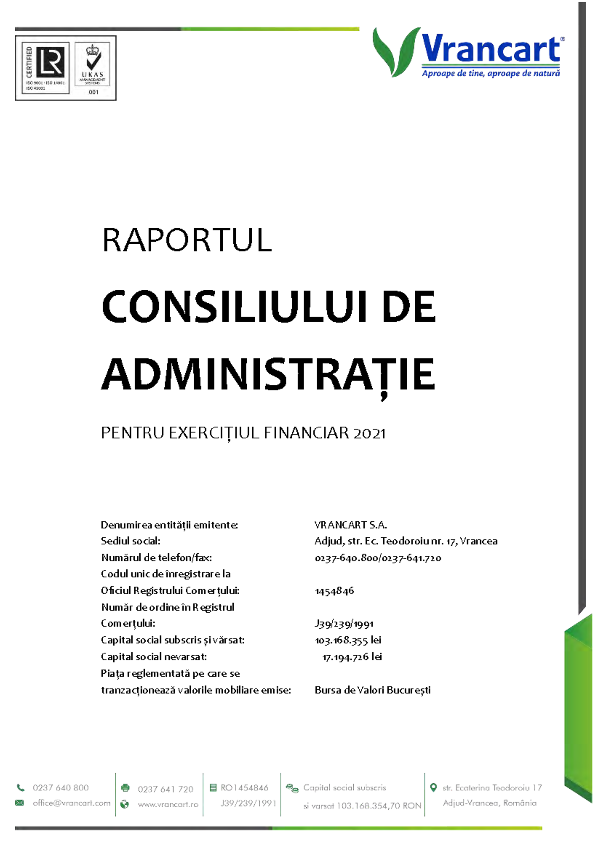 VNC 20220427165054 Vrancart -Raport-anual-2021 - RAPORTUL CONSILIULUI ...