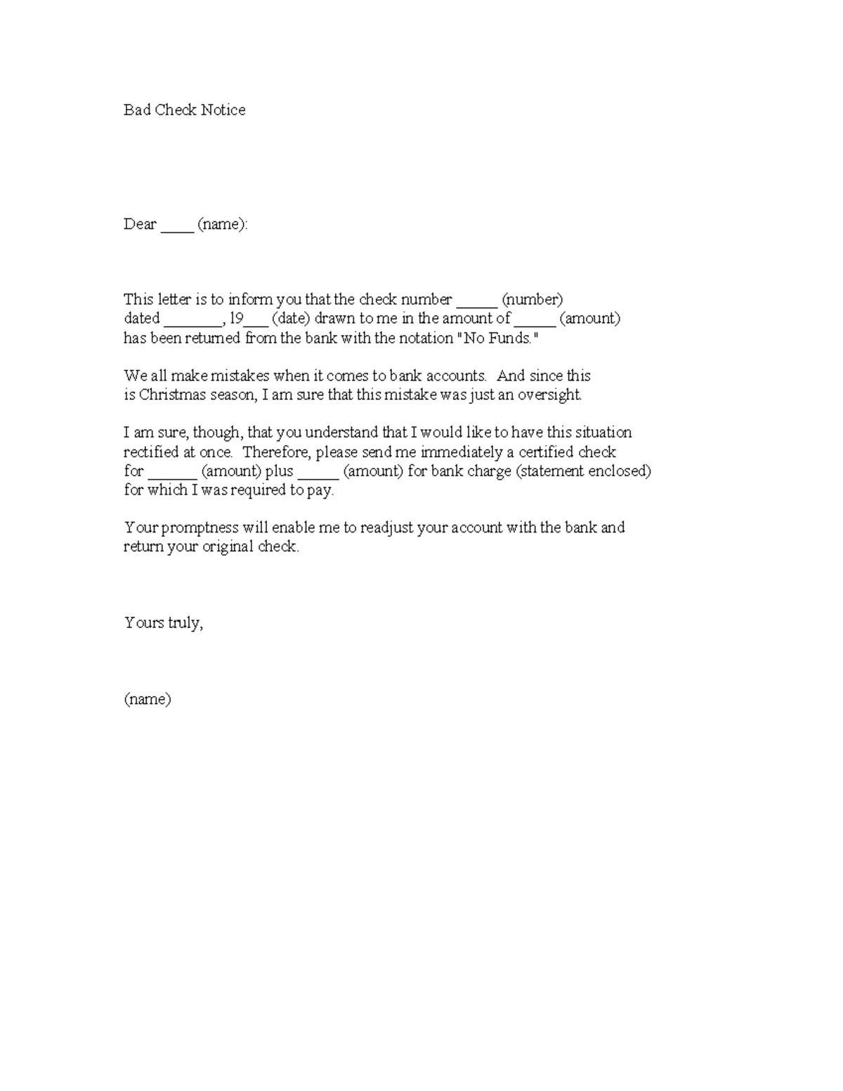 Bad Check Notice - Apology For Missed Meeting - Bad Check Notice Dear ...