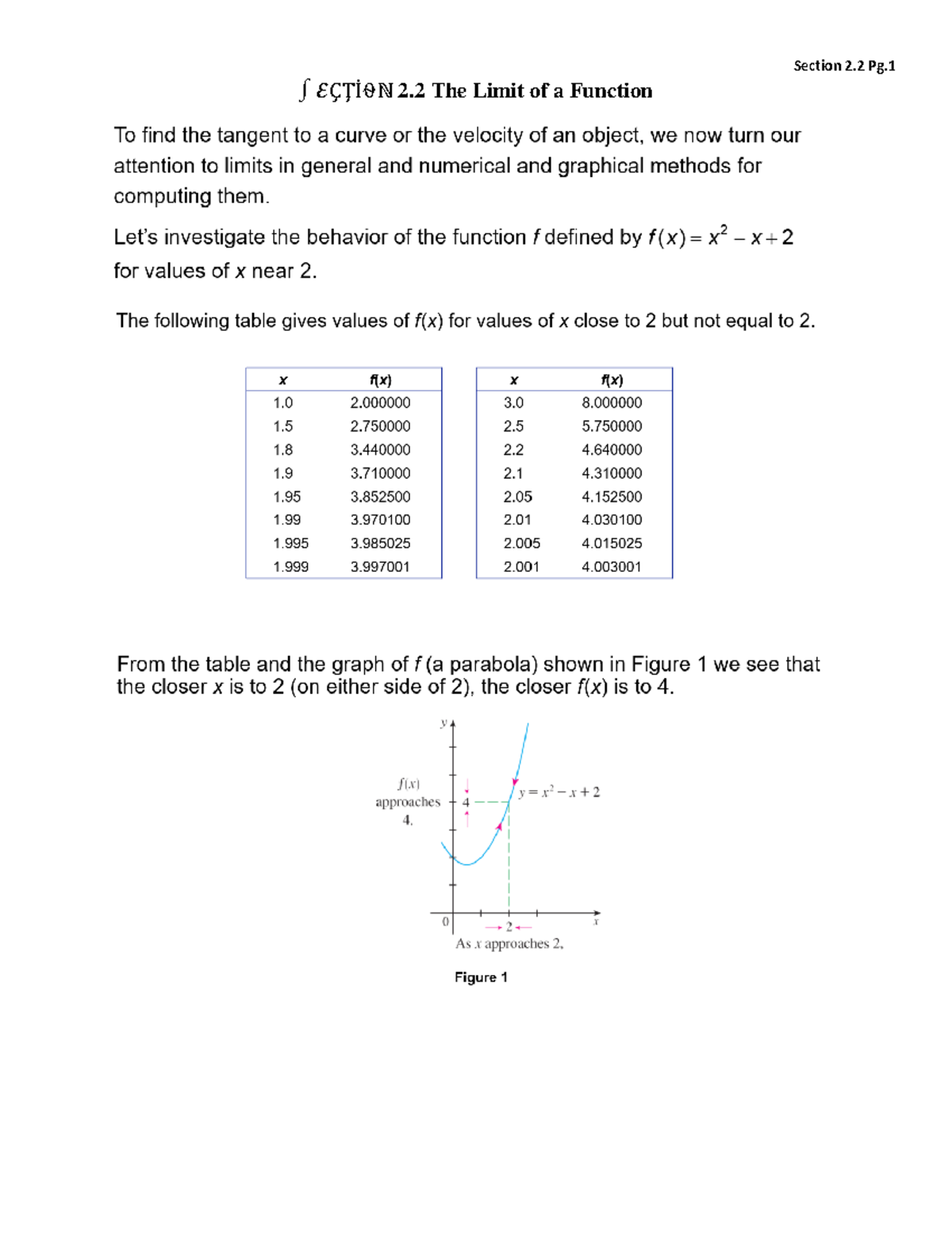 Section 2.2 The Limit of a Function - ∫ 𝓔ÇŢİ⍬ℕ 2 The Limit of a ...