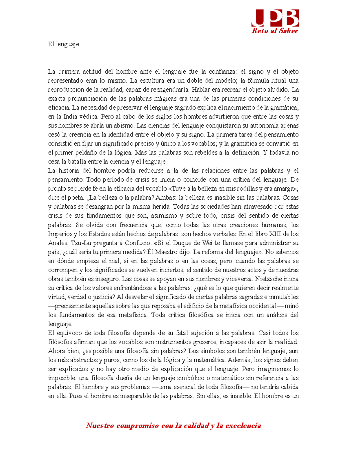 El lenguaje - Octavio Paz - Nuestro compromiso con la calidad y la ...