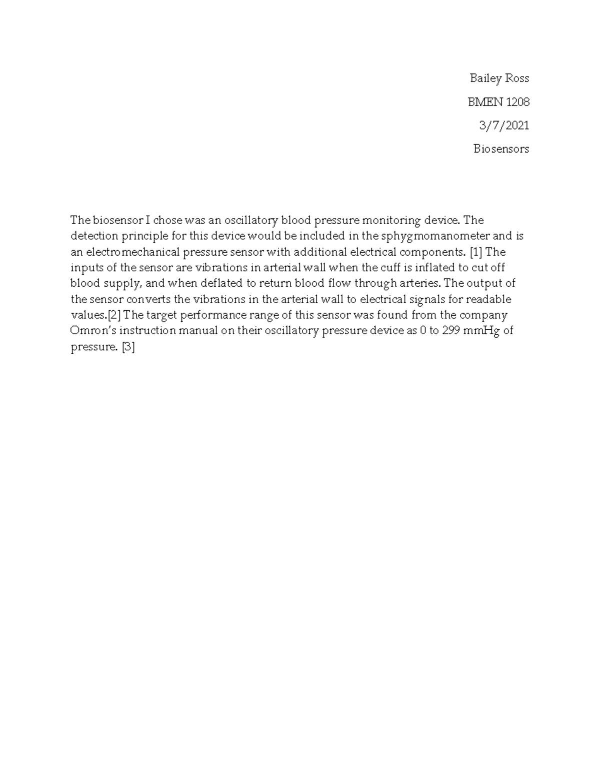 HW5A Bailey Ross - Bailey Ross BMEN 1208 3/7/ Biosensors The biosensor ...