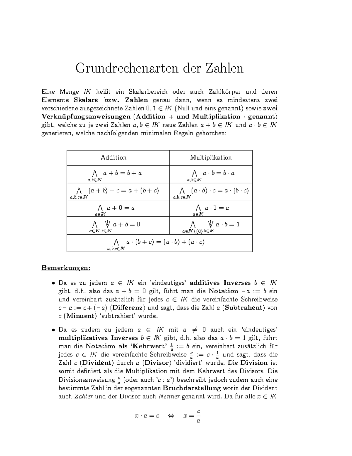 Grundrechenarten der Zahlen - Zahlen genau dann, wenn es mindestens ...