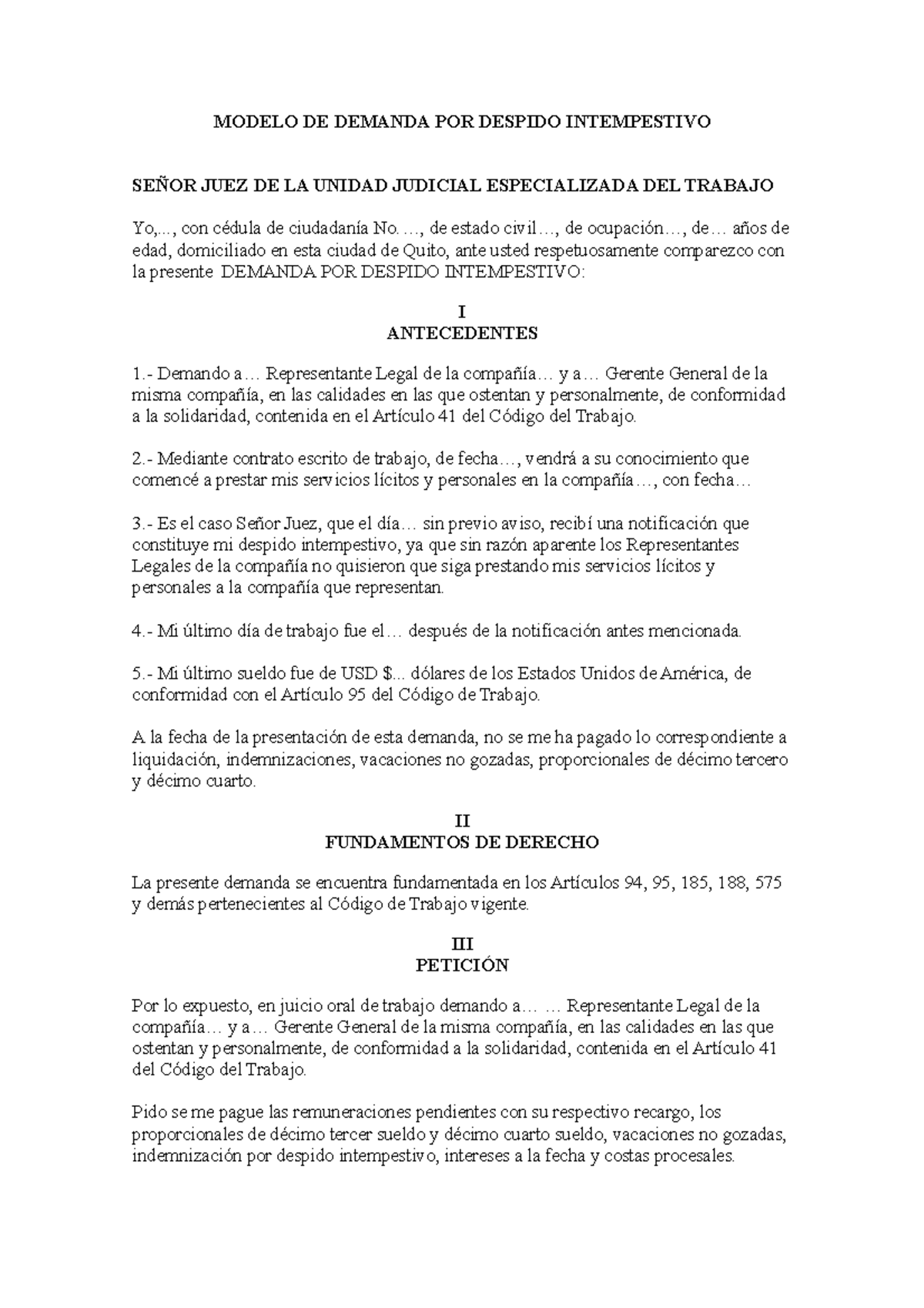 Demanda+POR+ Despido+ Intempestivo - MODELO DE DEMANDA POR DESPIDO ...