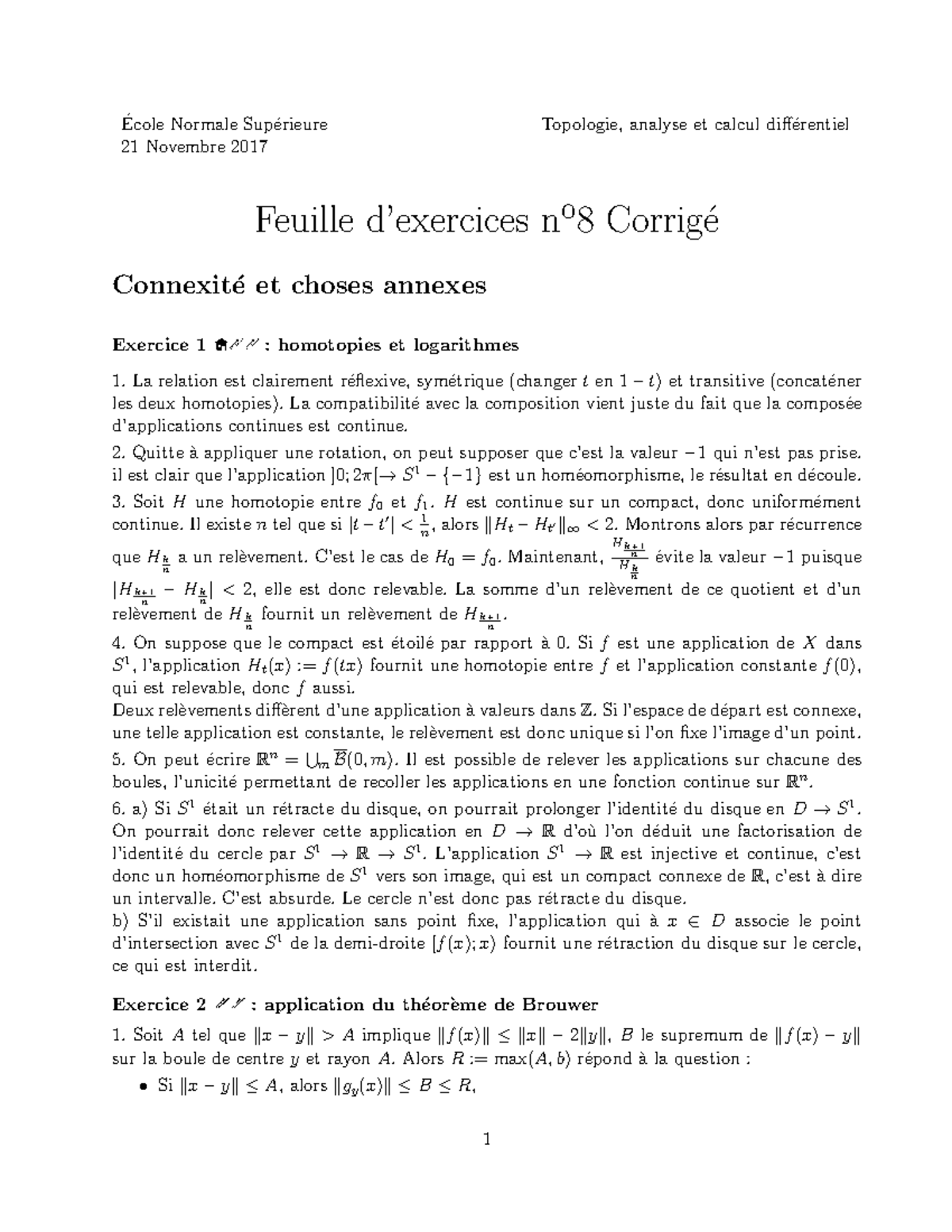 TD8 connexité 2 Corrigé - Ecole Normale Sup ́ ́ erieure Topologie, analyse et calcul diff ...