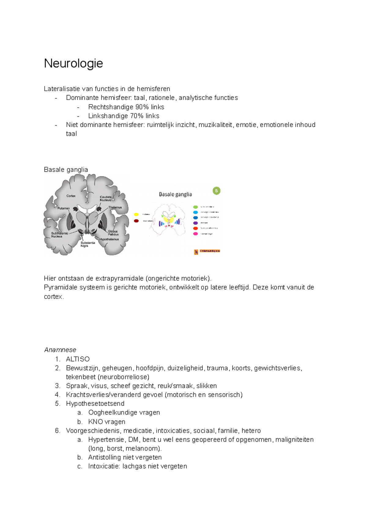 Uitwerkingen onderwerpen coschap neurologie - Neurologie Lateralisatie ...