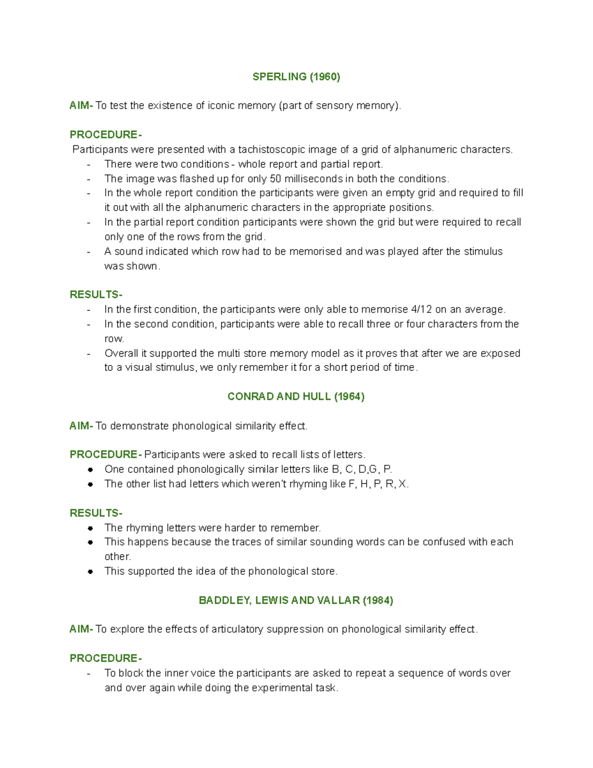 Memory Models - SPERLING (1960) AIM- To test the existence of iconic ...