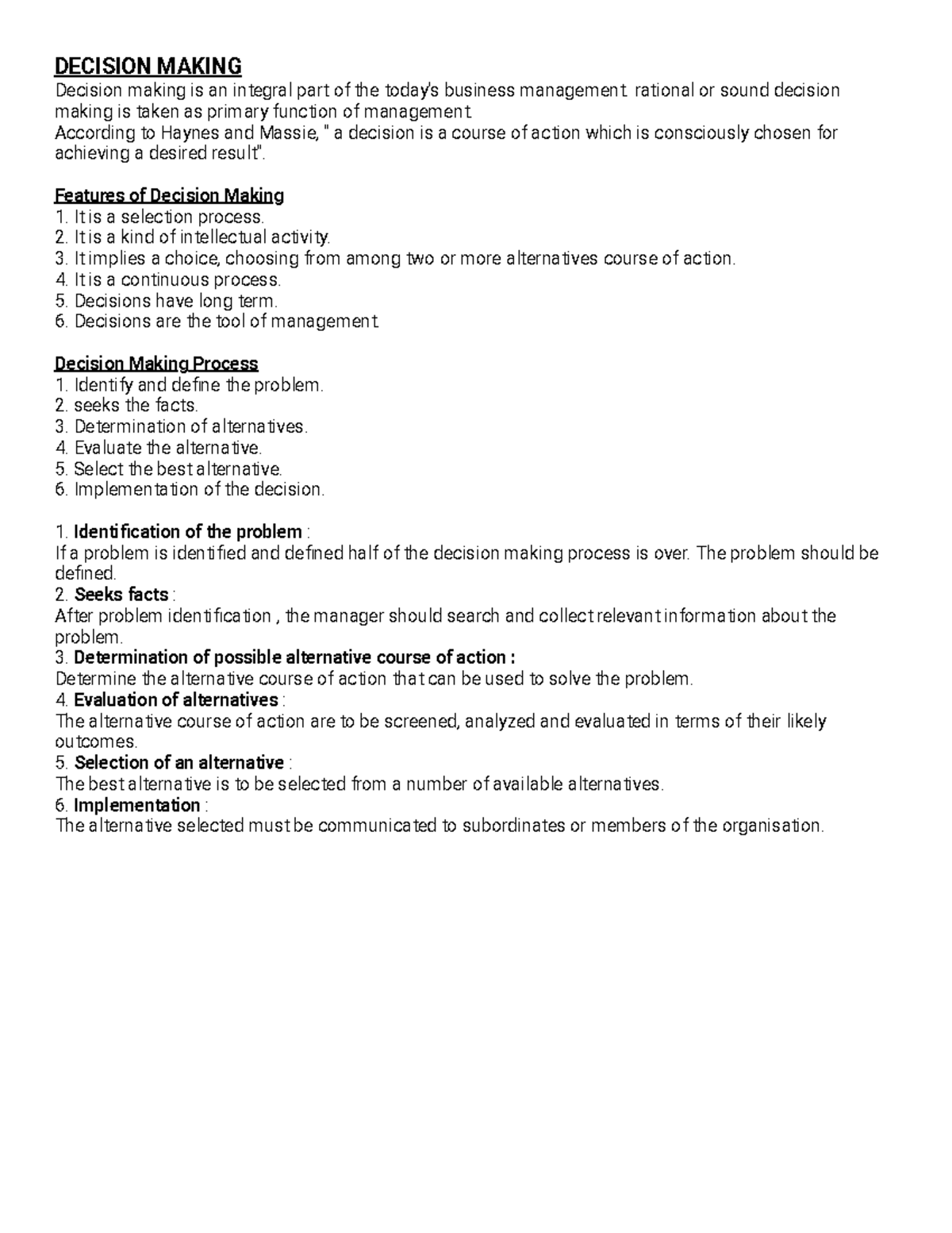 Decision Making - It's a brief note about some important area of study ...