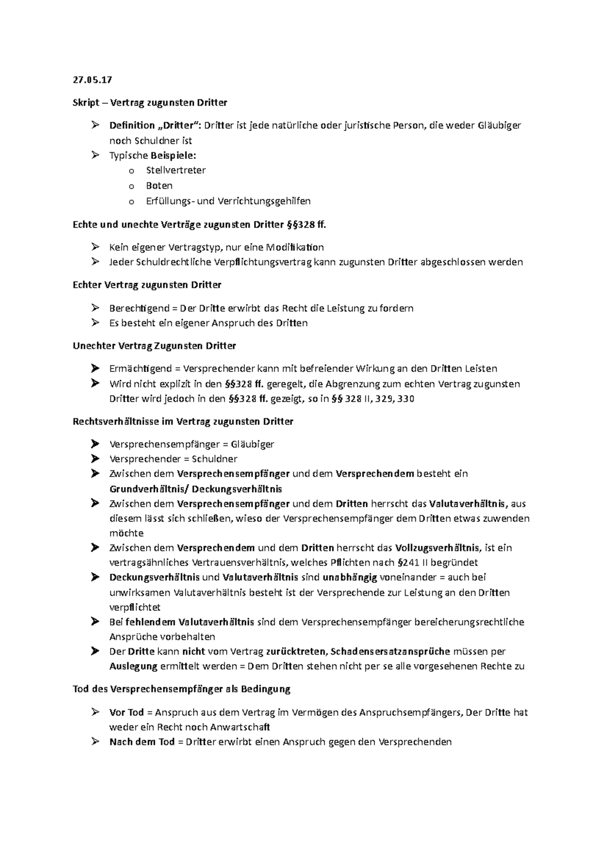 Vertrag Zugunsten Dritter Beispiel